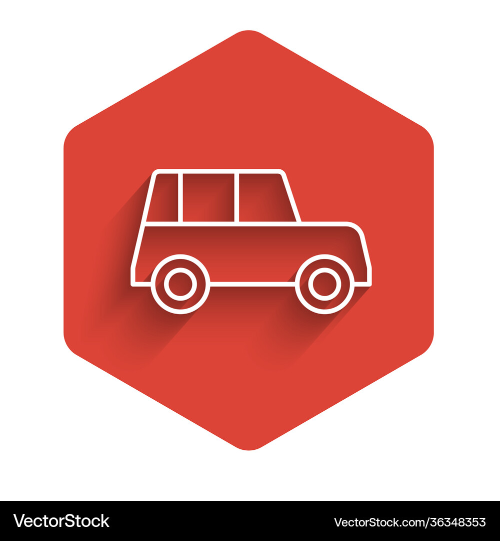 White line car icon isolated with long shadow Vector Image