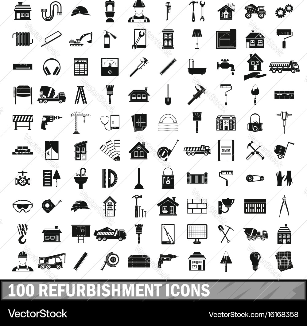100 refurbishment icons set simple style Vector Image