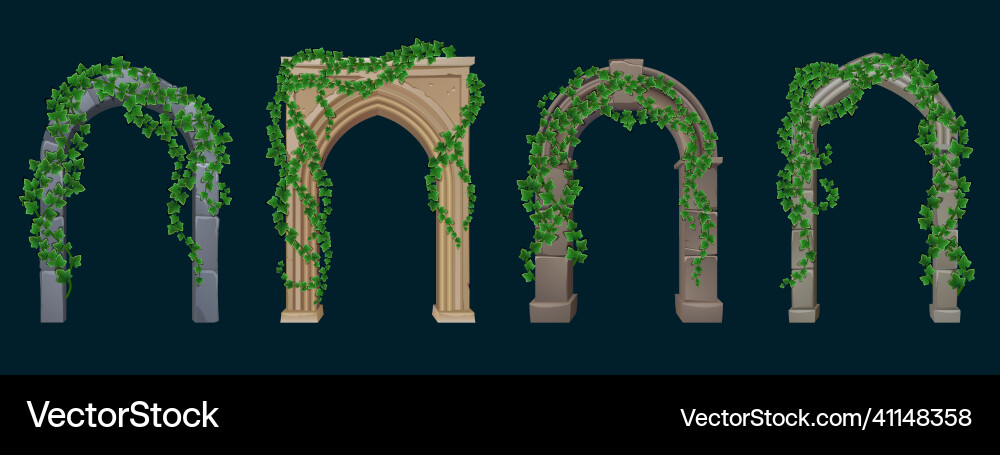Ancient arches with stone columns and ivy vines Vector Image