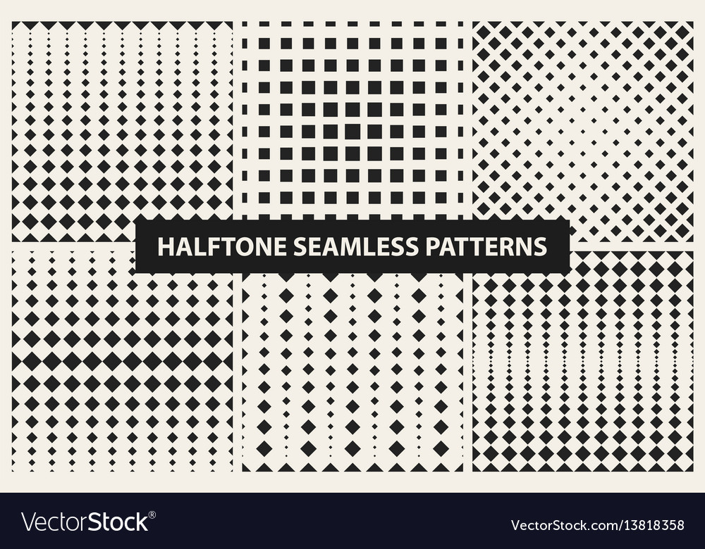 Collection of halftone seamless geometric patterns