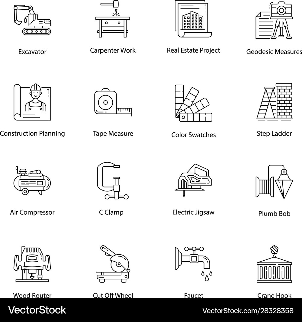 Cutting machinery line icons pack Royalty Free Vector Image