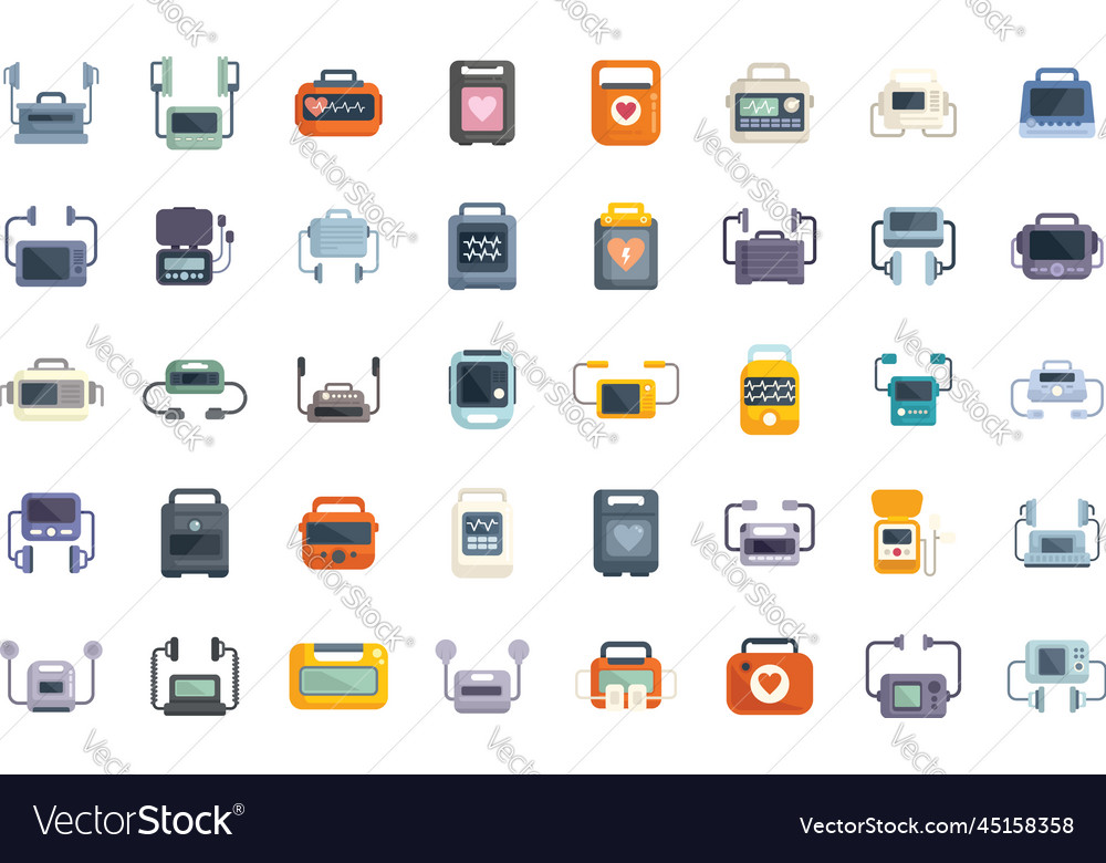 Defibrillator icons set flat aid ambulance Vector Image