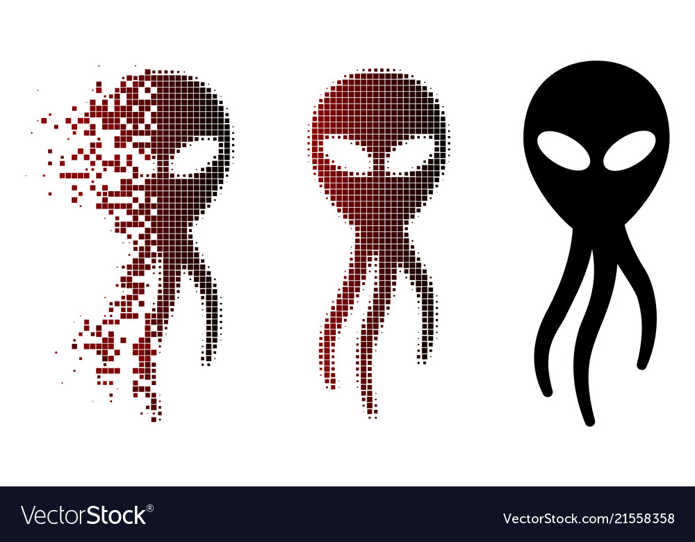 Dissolving pixel halftone alien microbe icon Vector Image Dissolving pixel halftone alien microbe icon Vector Image