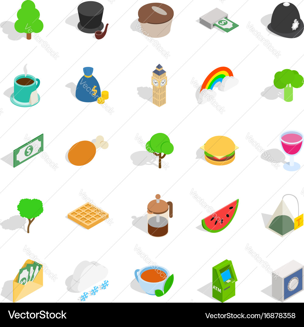 Eastern hemisphere icons set isometric style Vector Image