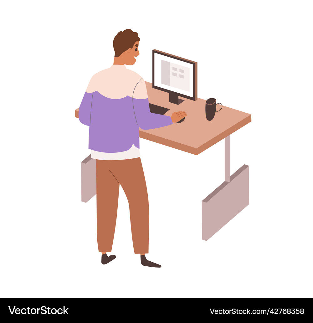 Employee in standing position at office table Vector Image