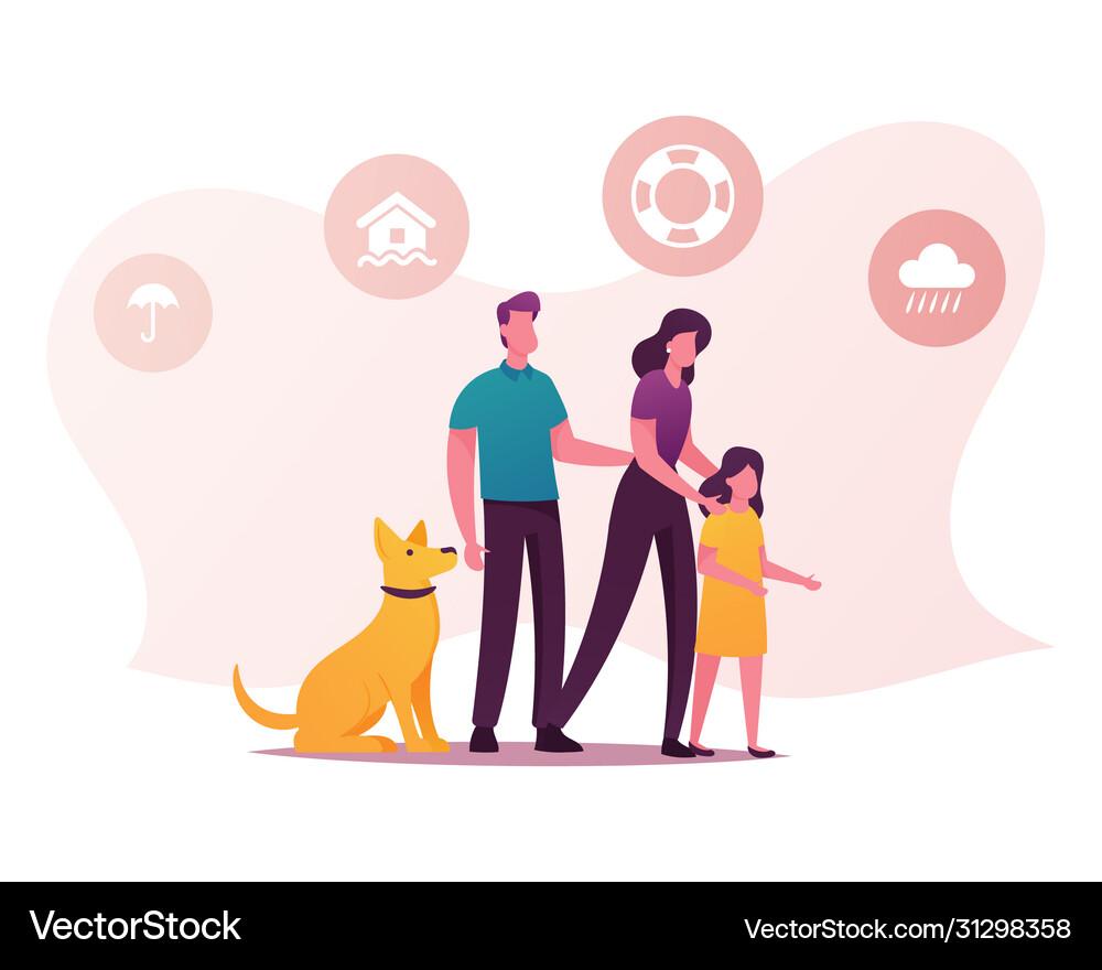 Family characters need help during flood concept Vector Image