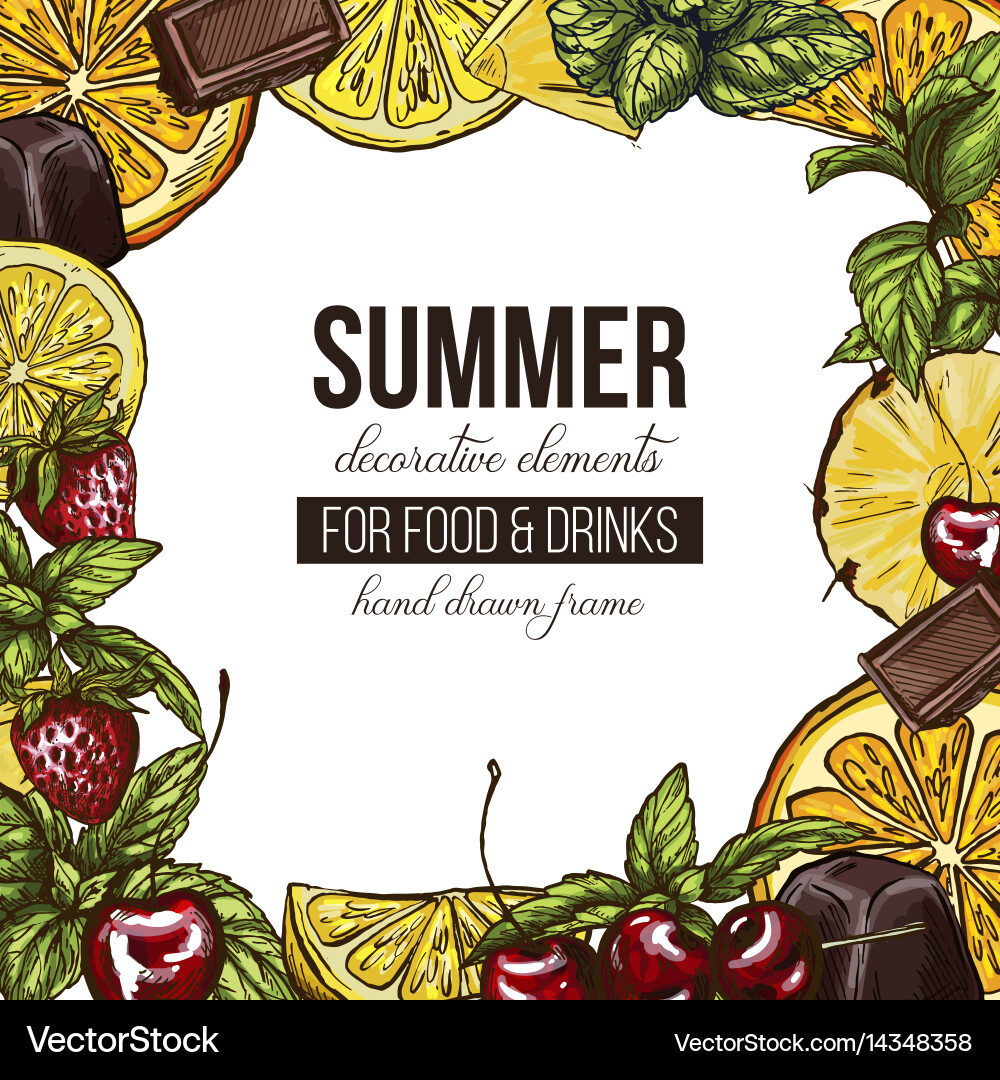 Frame with different fruits and berries Royalty Free Vector