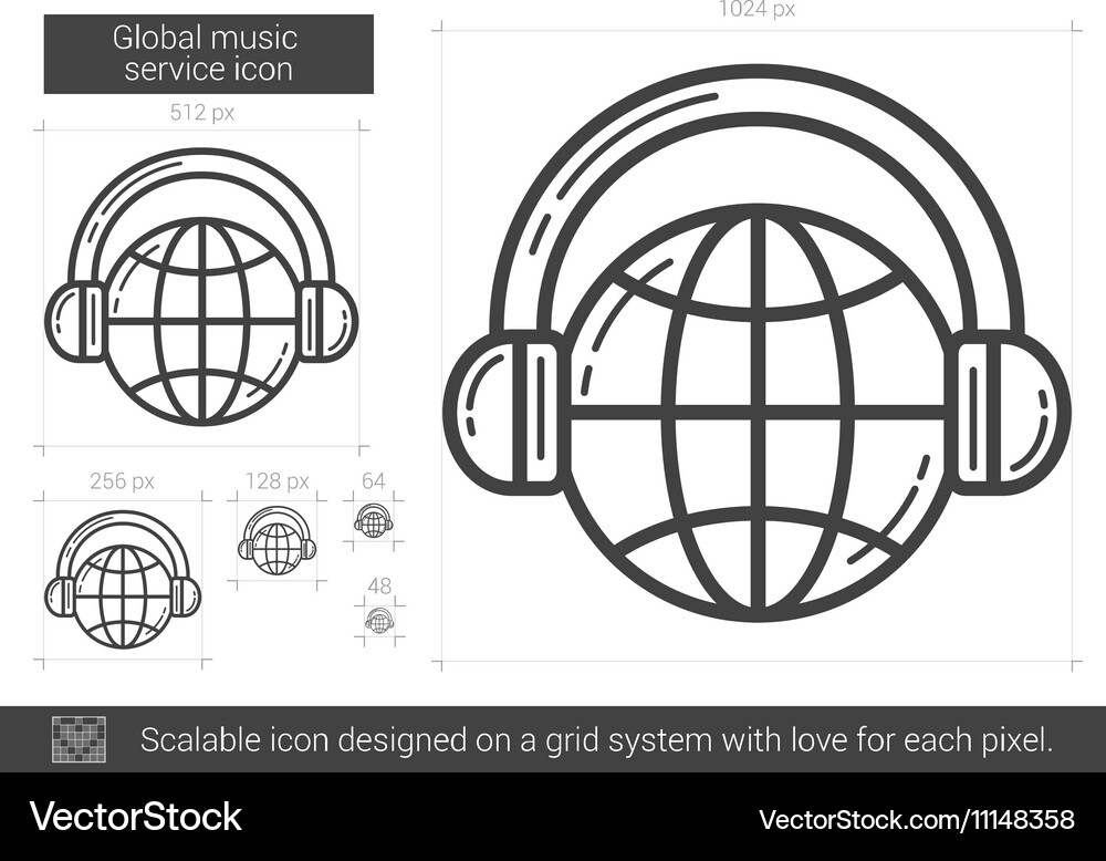 Global music service line icon Royalty Free Vector Image