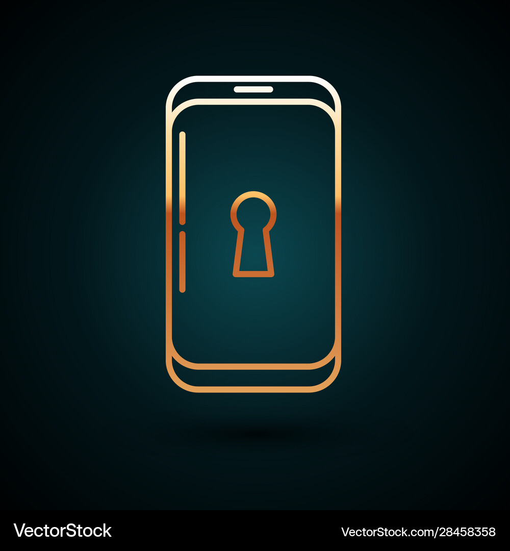 Gold line smartphone with lock icon isolated Vector Image
