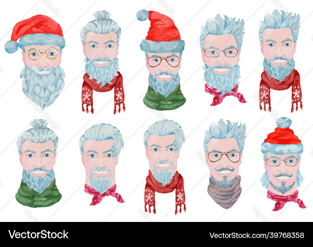 Set with old stylish santa claus Royalty Free Vector Image