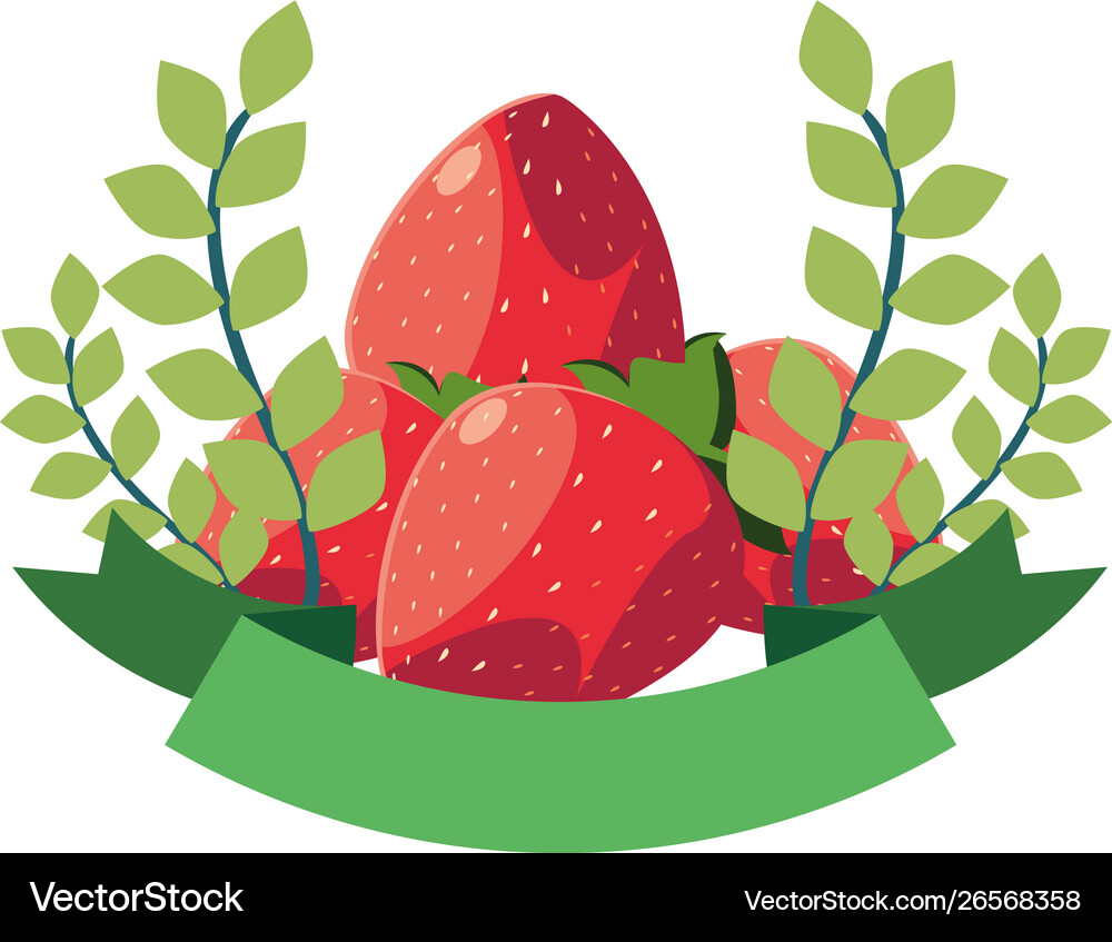 Strawberry fresh fruit leaves stamp Royalty Free Vector