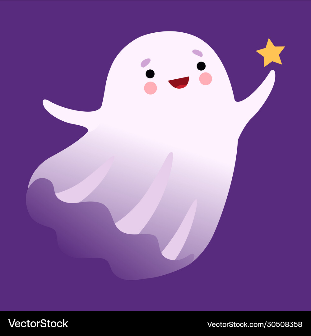 White ghost flying with star cute halloween Vector Image