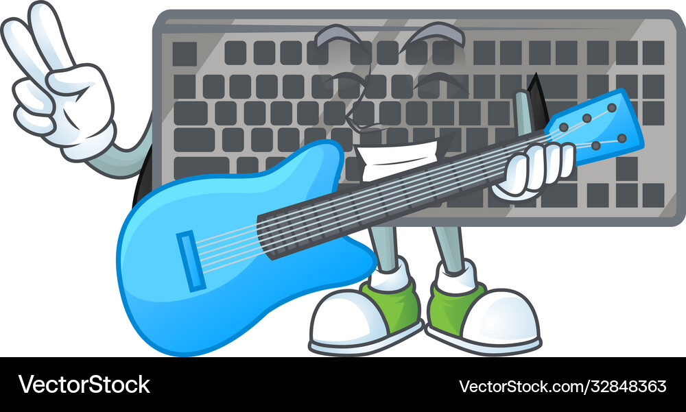 A cartoon black keyboard playing a guitar Vector Image