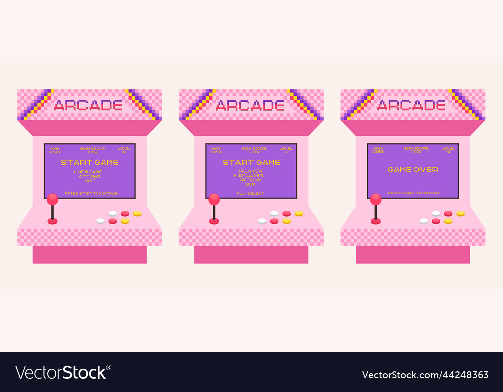 Arcade game screen in retro pixel style gaming Vector Image