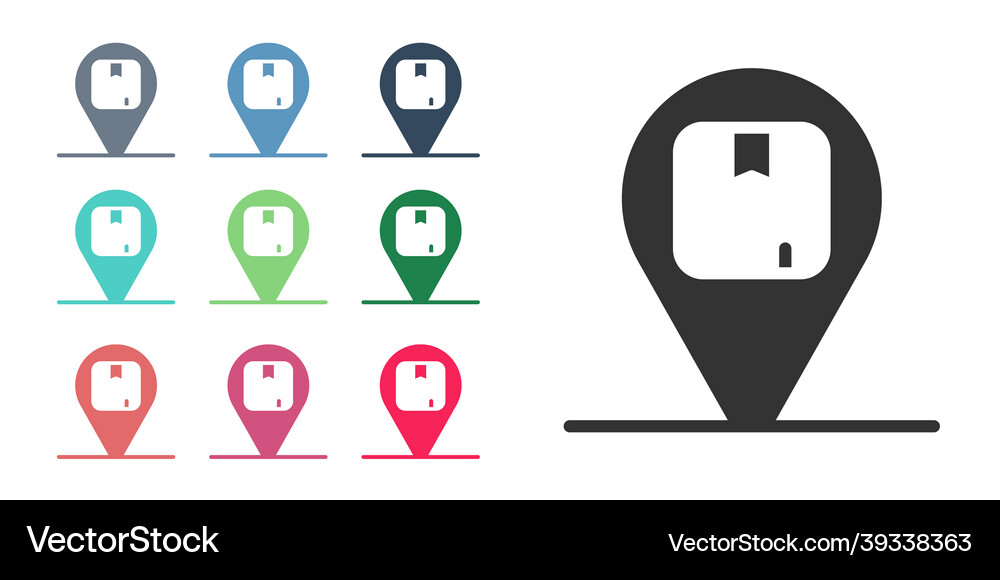 Black location with cardboard box icon isolated Vector Image