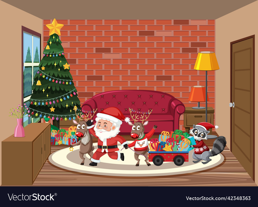 Christmas theme with santa at home Royalty Free Vector Image