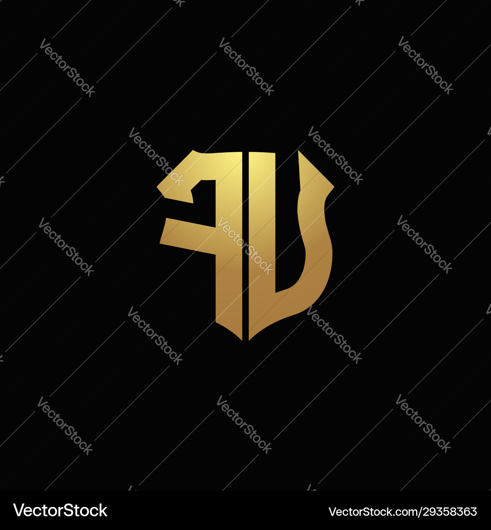 Fu logo monogram with gold colors and shield Vector Image