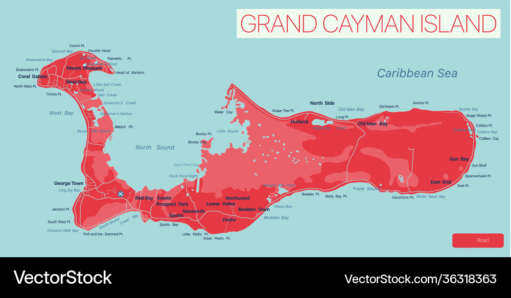 Grand cayman island detailed editable map Vector Image