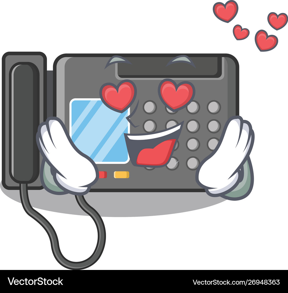 In love fax machine above cartoon table Royalty Free Vector