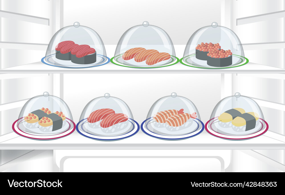 Inside of refrigerator with foods Royalty Free Vector Image