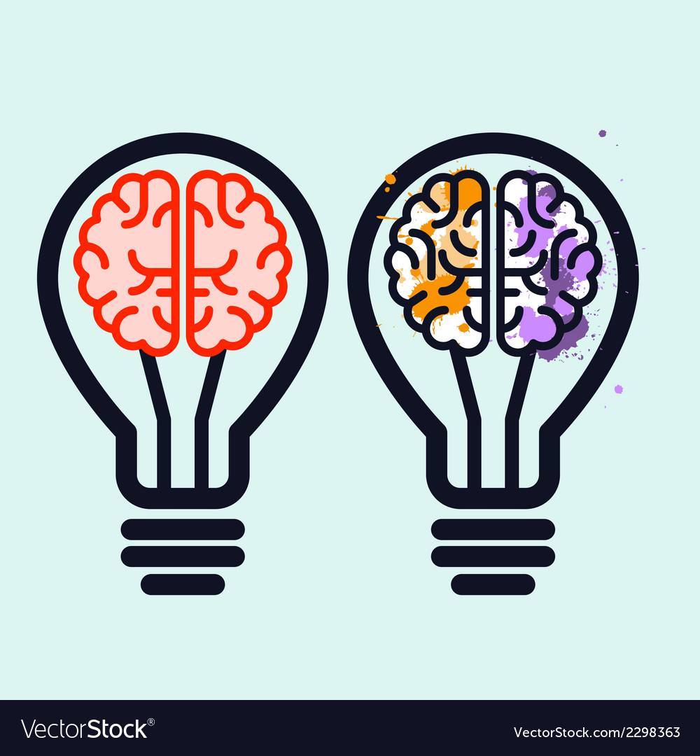 Light bulb with brain and blots inside Royalty Free Vector