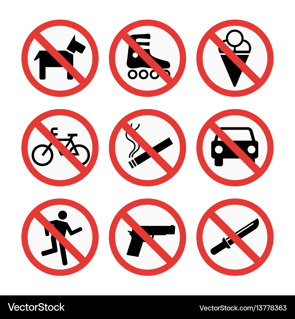 Prohibition signs set safety information Vector Image
