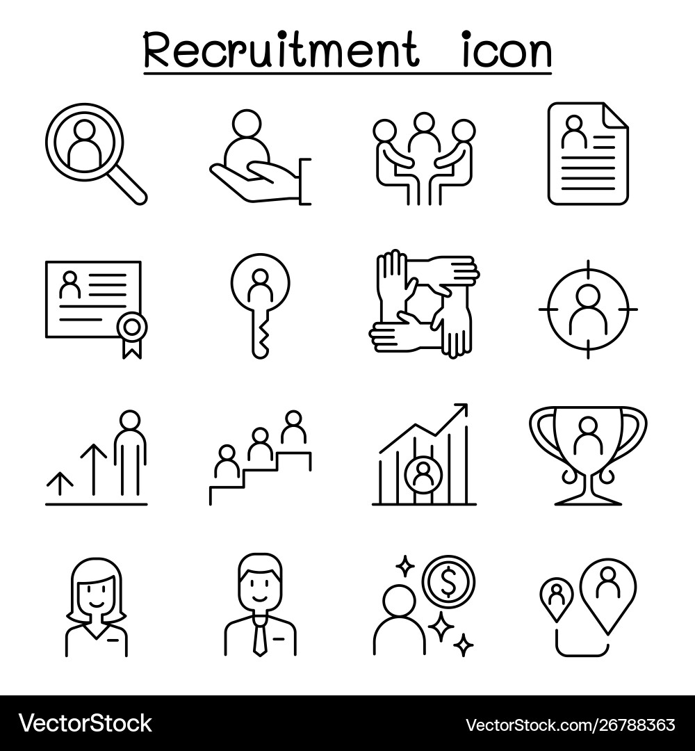 Recruitment job icon set in thin line style Vector Image