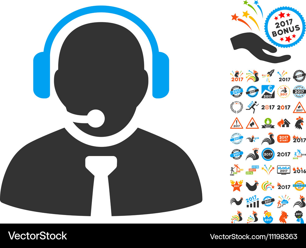 Support manager icon with 2017 year bonus symbols Vector Image