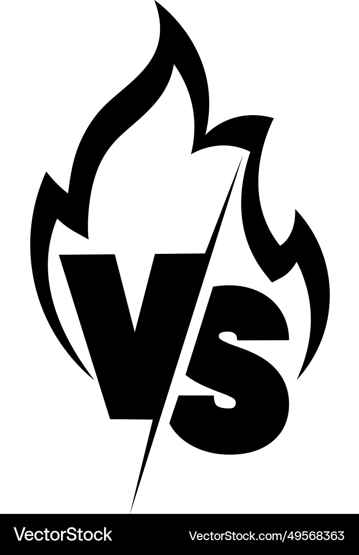 Versus sign surrounded by flames black and white Vector Image