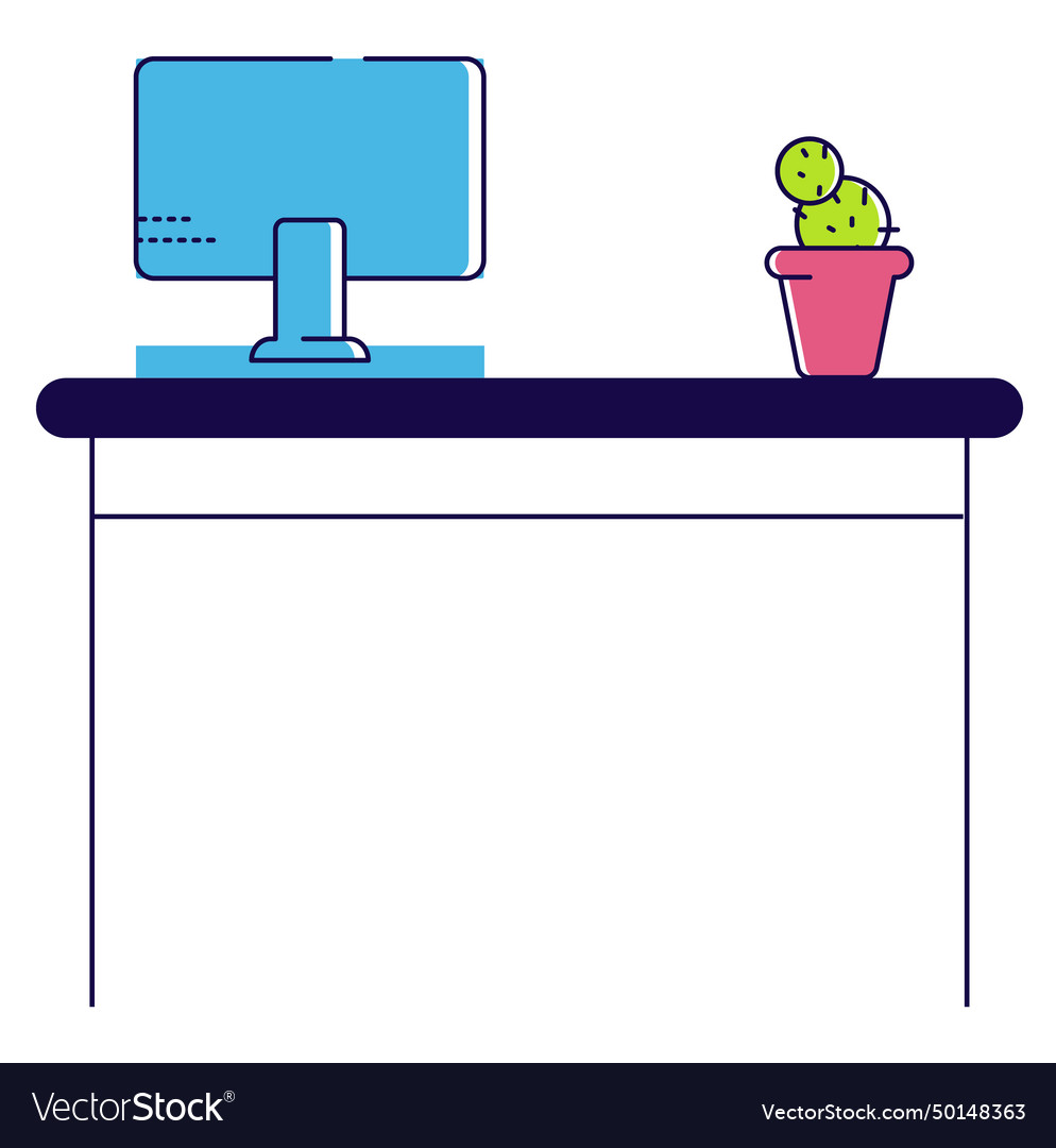 Workspace desk with computer monitor and potted Vector Image