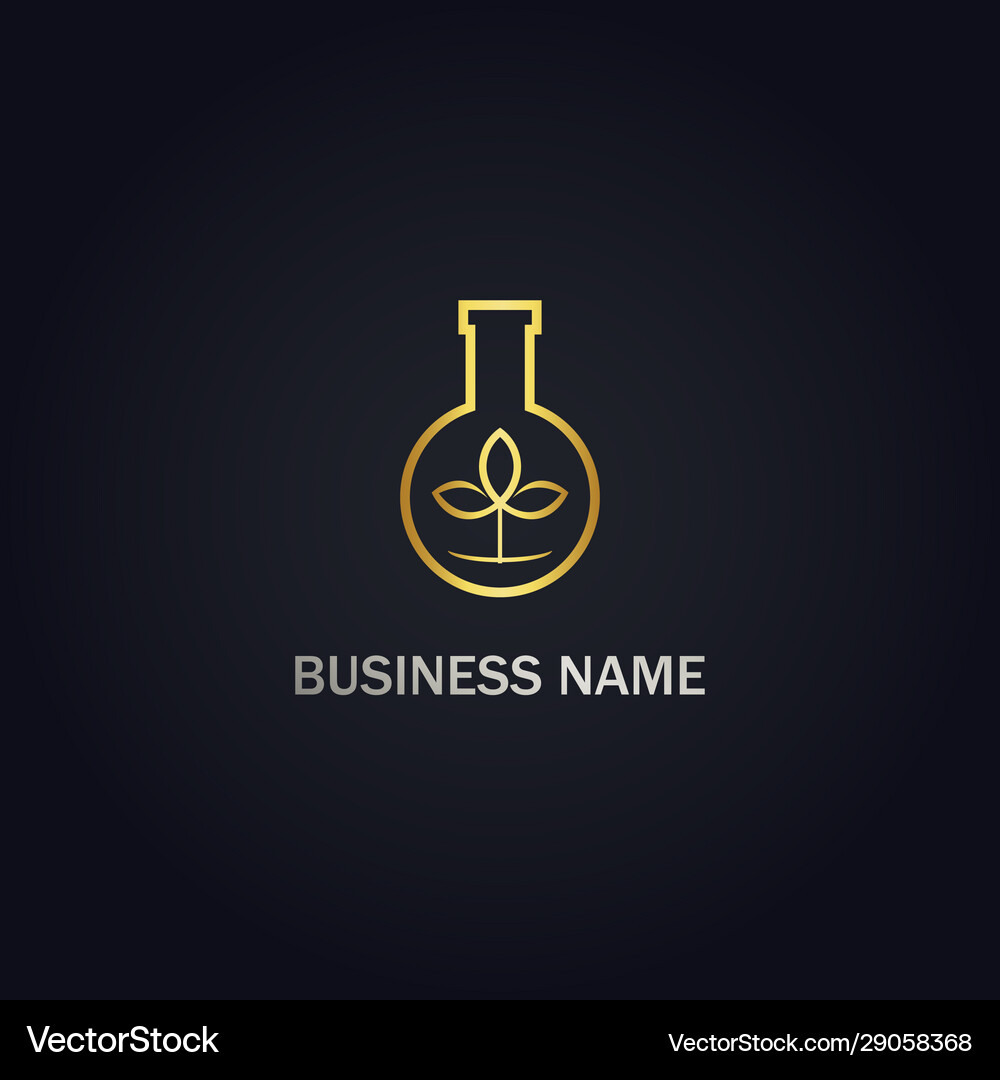 Bottle lab eco organic gold logo Royalty Free Vector Image