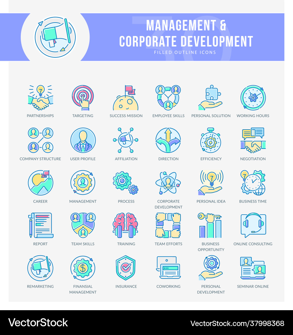 Management and corporate development icons Vector Image