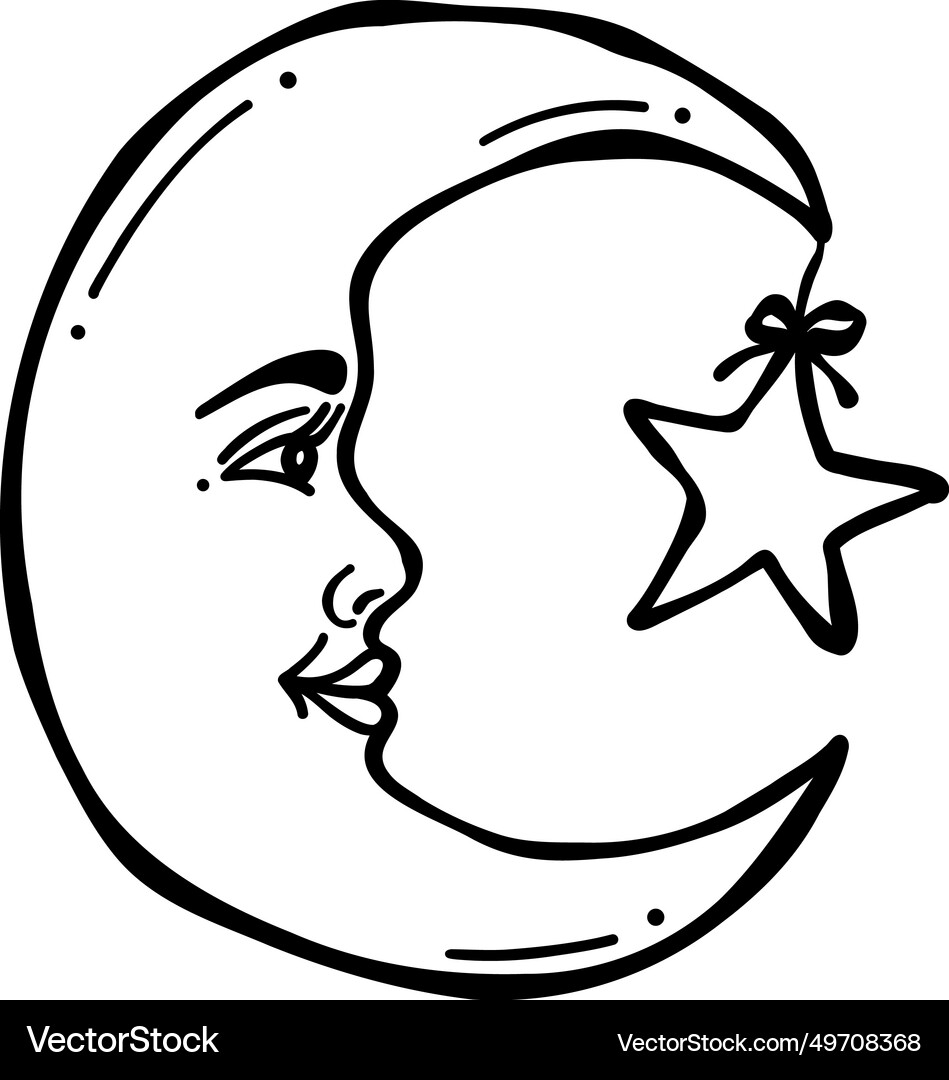 Moon with a star hand drawn line art clip Vector Image