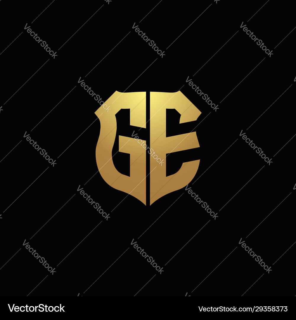 Ge logo monogram with gold colors and shield Vector Image