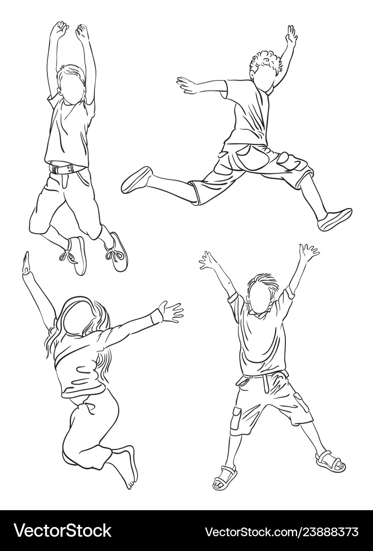 Kids jumping line art 03 Royalty Free Vector Image