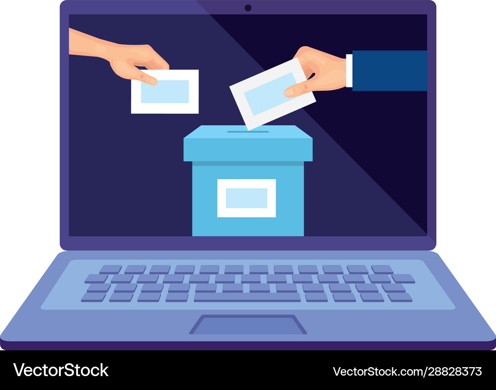 Laptop computer for vote online with ballot box Vector Image