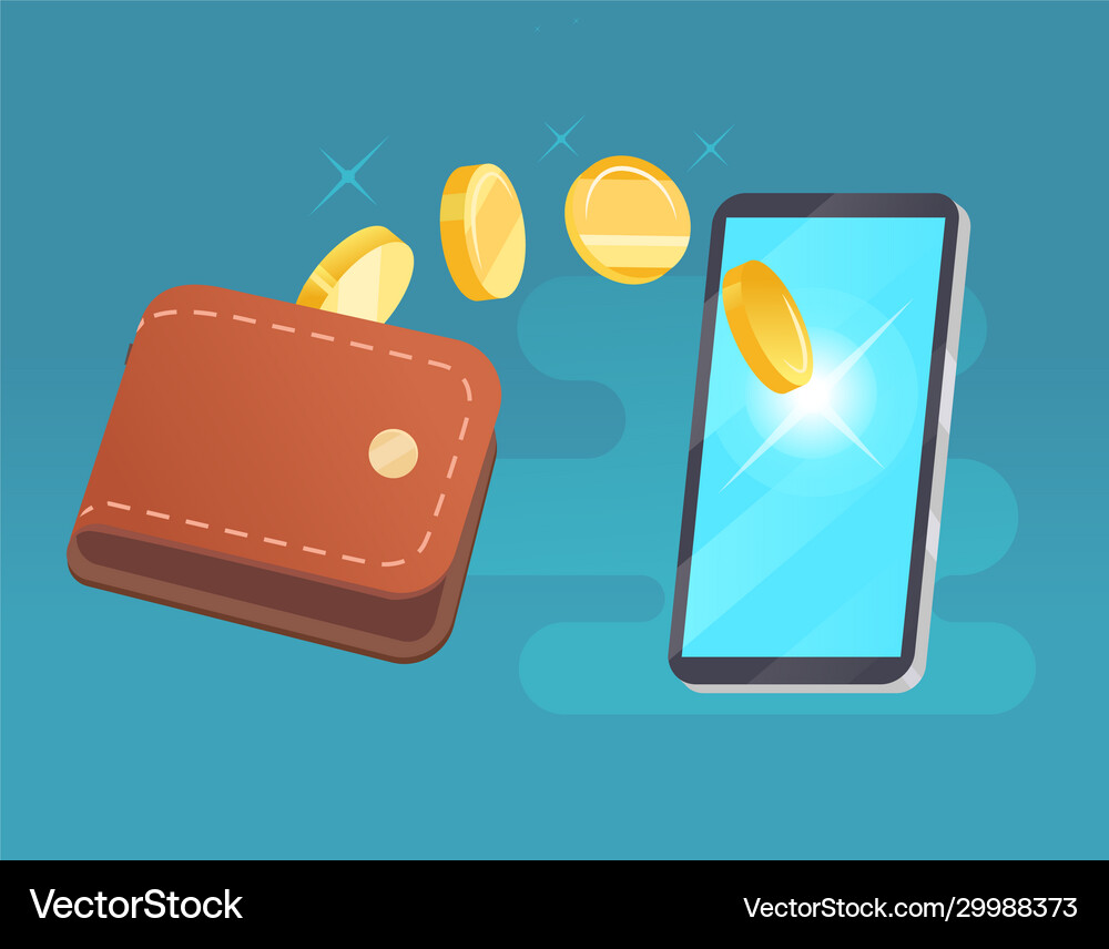 Money transfer from wallet into cellphone Vector Image