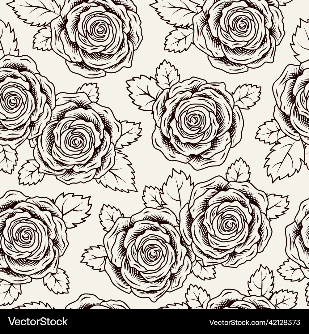 Monochrome pattern with vintage roses and leaves Vector Image