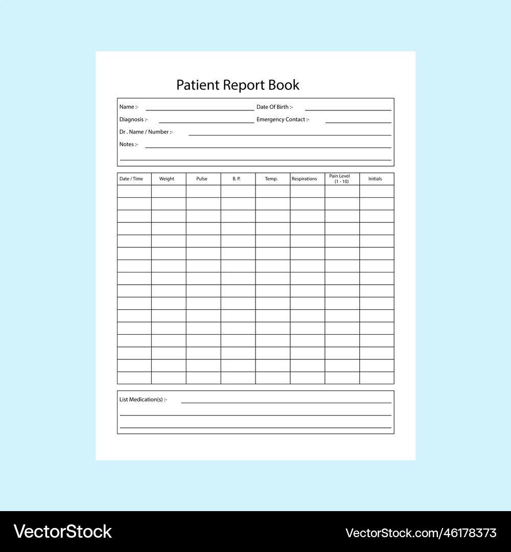 Nurse patient report log book kdp interior Vector Image