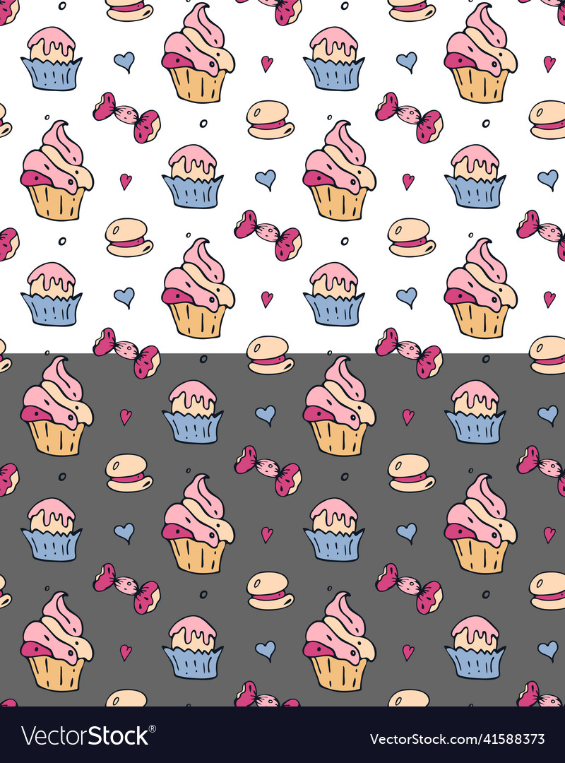 Sweet cakes seamless pattern hand drawn ink brush Vector Image