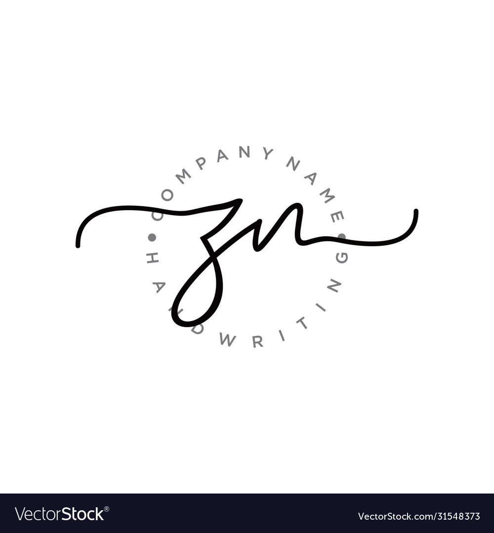Zn initial handwriting logo design Royalty Free Vector Image