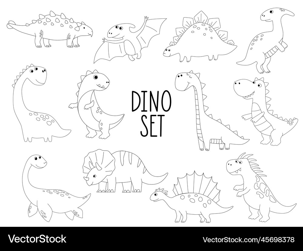Cute Dinosaur Outlines - Coloring Set Royalty Free Vector
