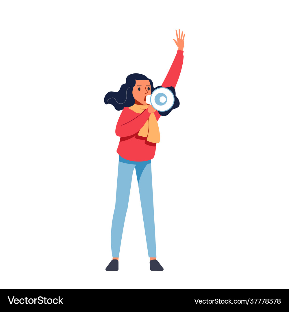Female activist shouting on a megaphone young Vector Image
