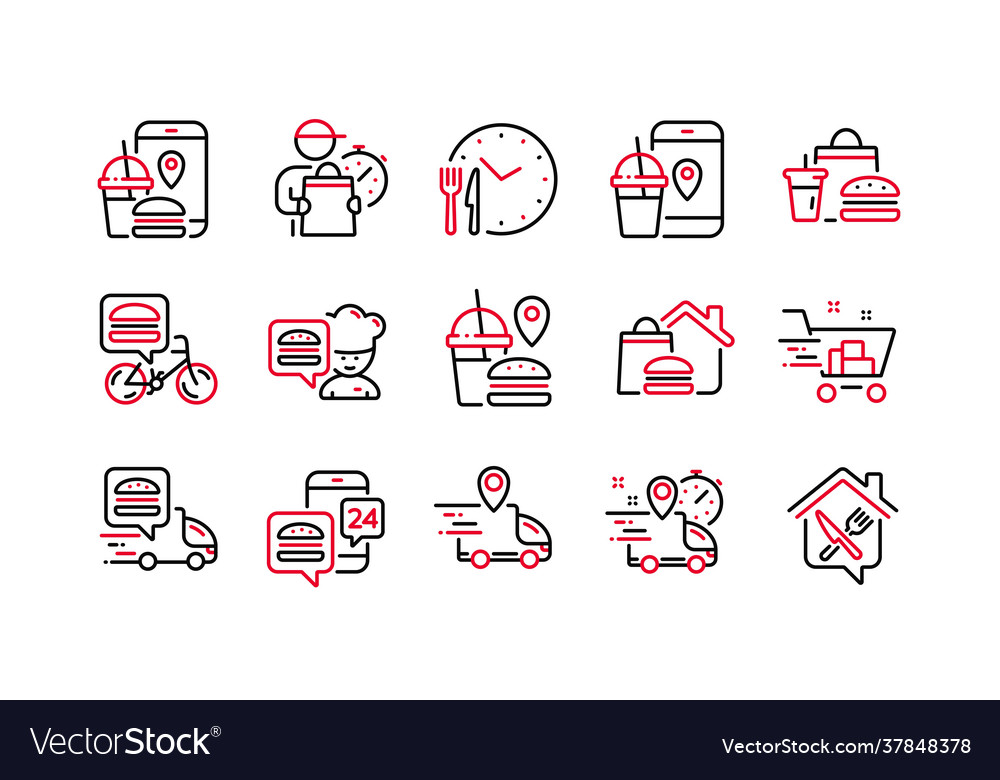 Food delivery line icons courier Royalty Free Vector Image