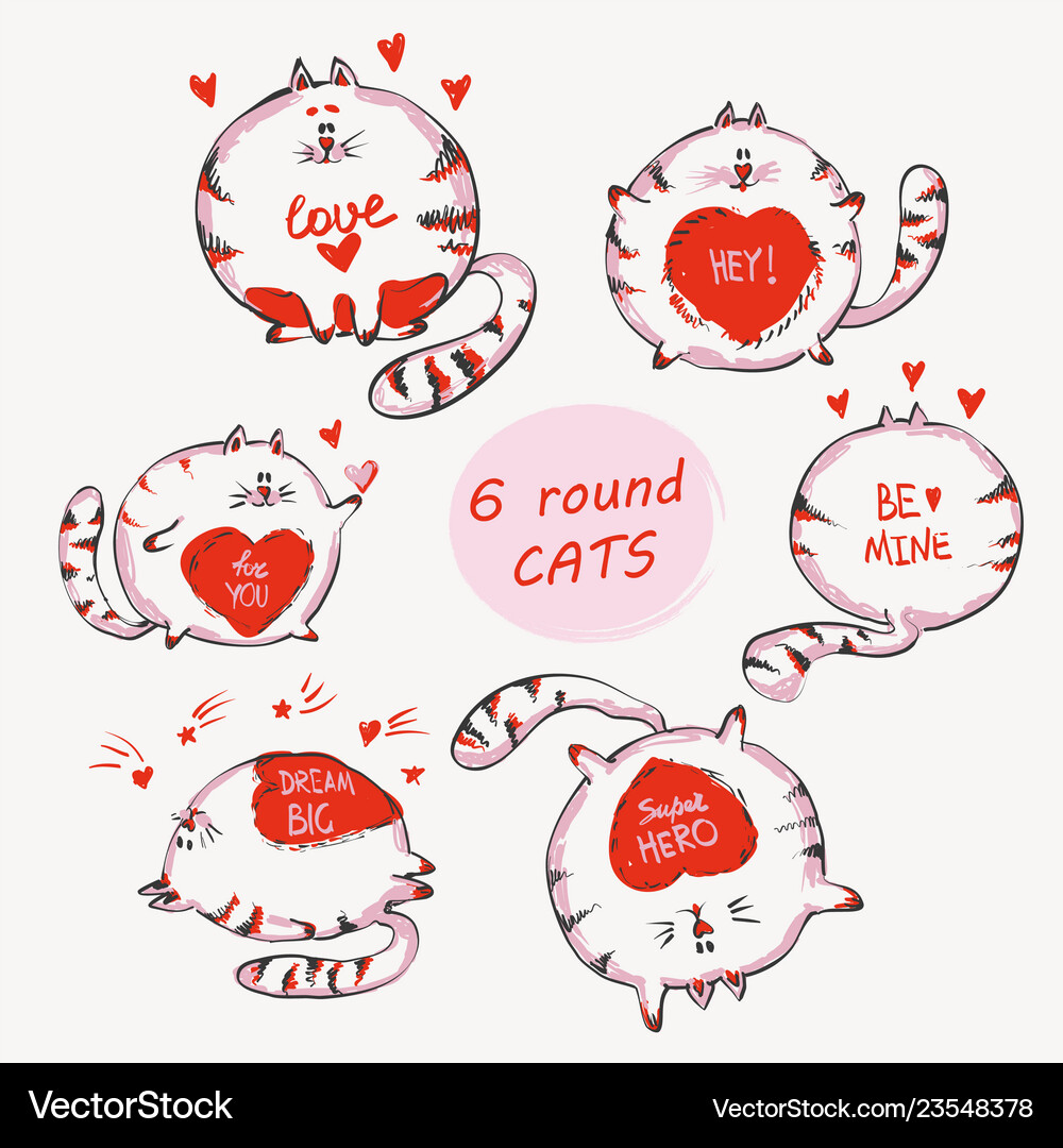 Hand drawn cats set with words cute doodle Vector Image