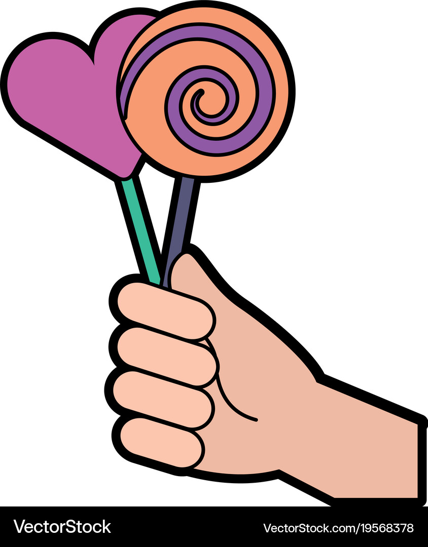 Hand holding lollipop sweet candy Royalty Free Vector Image