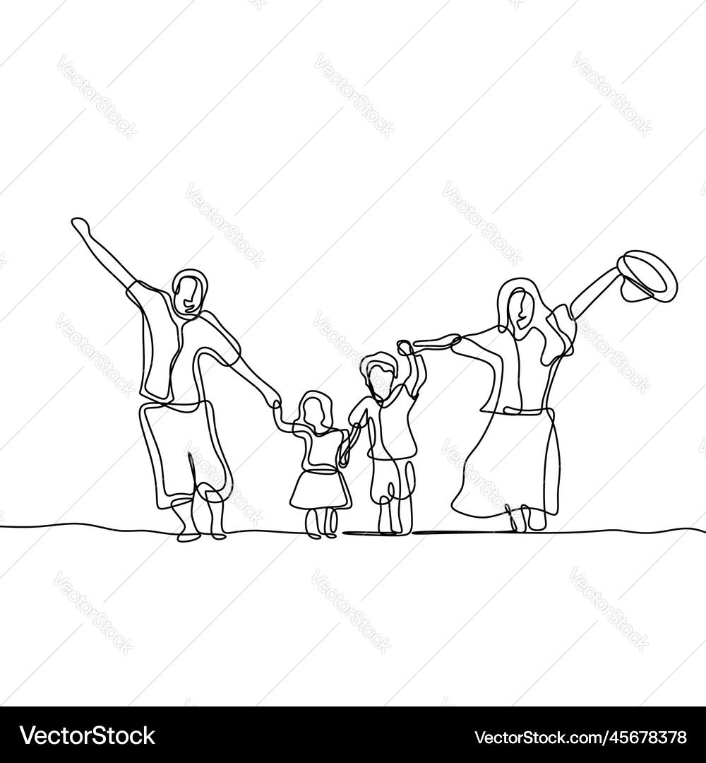 Happy family continuous line drawing isolated Vector Image