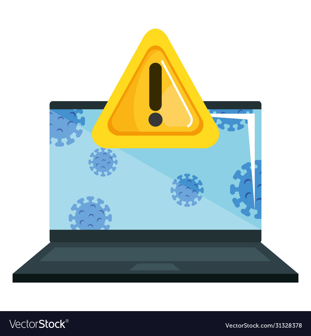 Laptop with particles covid19 19 and signal alert Vector Image