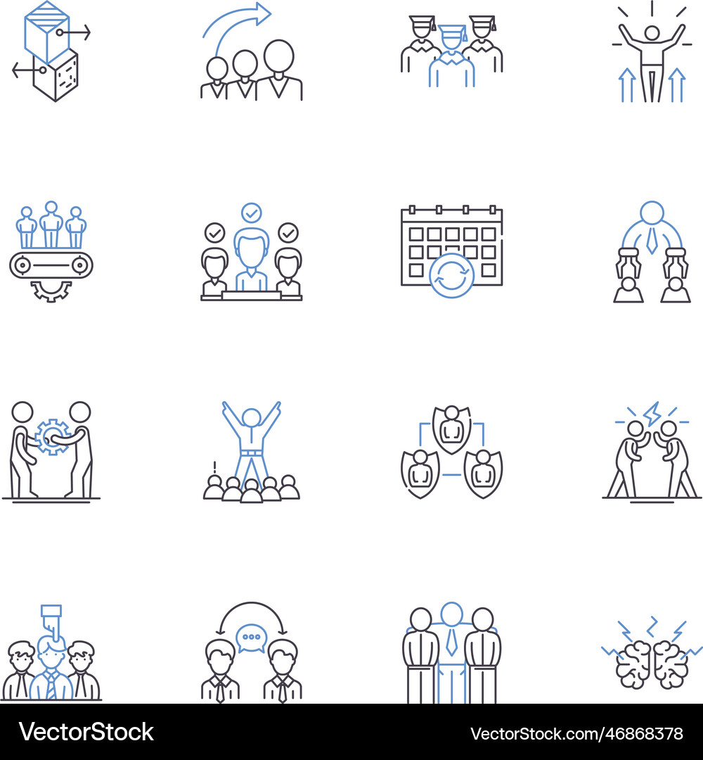 Media team line icons collection collaboration Vector Image
