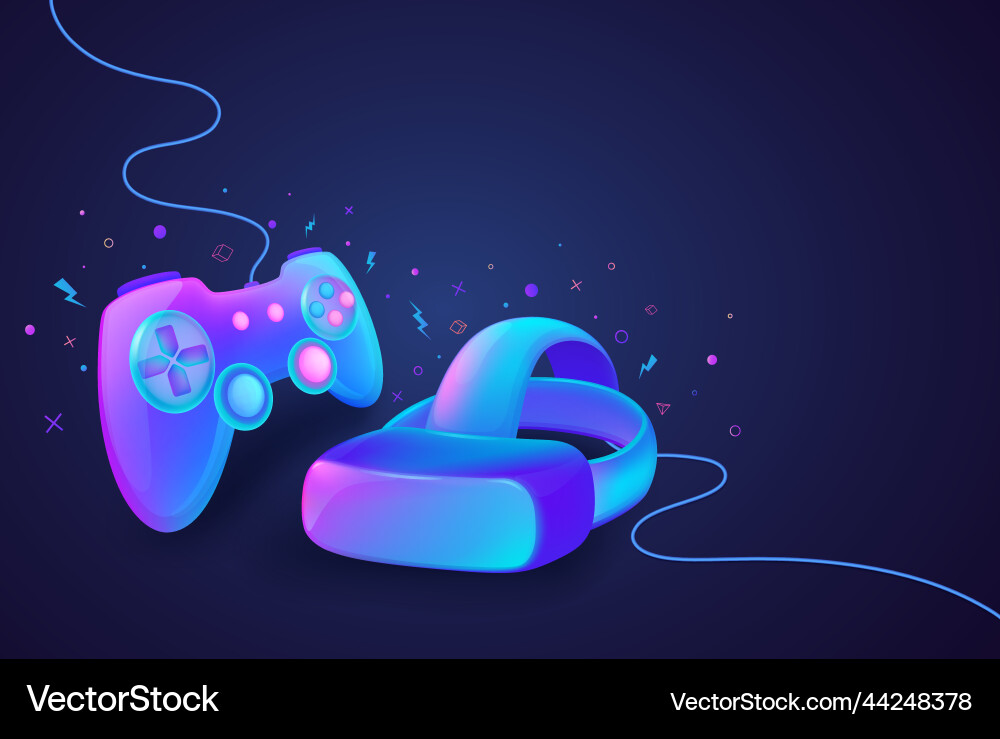 Neon game controller with virtual reality glasses Vector Image